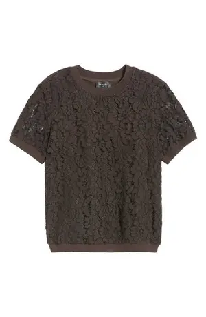 TAHARI ASL Lace Front Short Sleeve Sweater