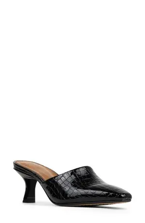 DONALD PLINER Fannie Croc Embossed Leather Heeled Mule - Black