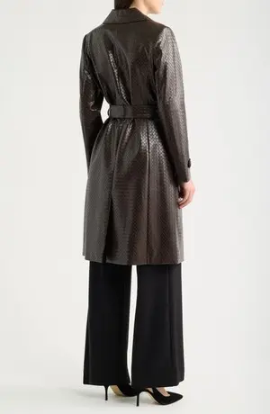 TAHARI ASL Embossed Faux Leather Trench Coat