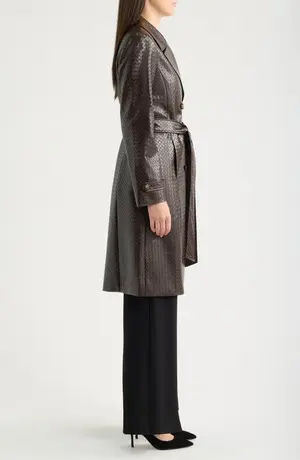 TAHARI ASL Embossed Faux Leather Trench Coat