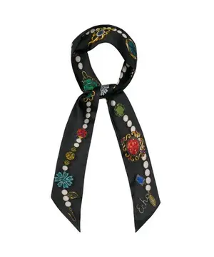 Echo Bejewled Silk Ribbon Scarf Black