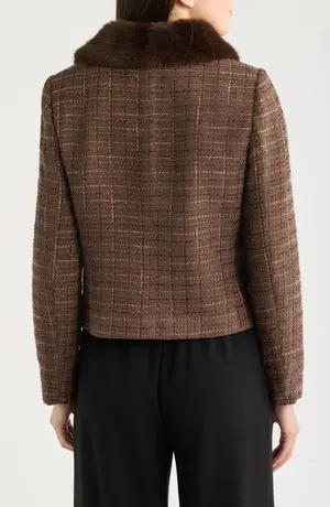TAHARI ASL Faux Fur Collar Boucle Cropped Jacket