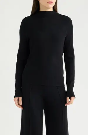TAHARI ASL Fine-gauge Mock Neck Long Sleeve Sweater - Black