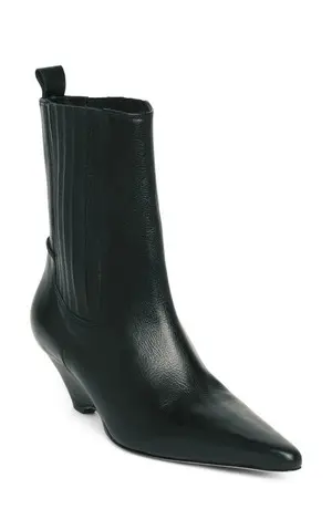 Cinq À Sept Parker Leather Curved Wedge Chelsea Boot - Black