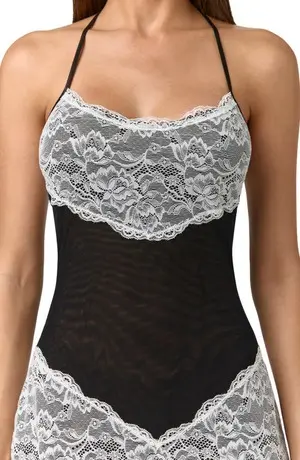 Naked Wardrobe Lace & Mesh Halter Minidress
