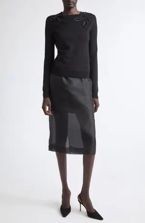 Carolina Herrera Beaded Shoulder Wool & Silk Sweater