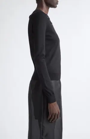 Carolina Herrera Beaded Shoulder Wool & Silk Sweater