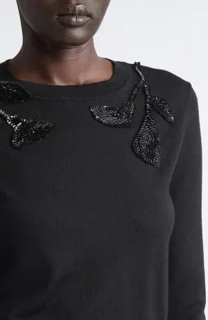 Carolina Herrera Beaded Shoulder Wool & Silk Sweater