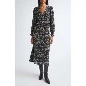 Sea Mona Print V-neck Midi Dress