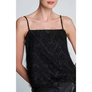 KENNETH COLE Chevron Fringe Crop Cami - Black