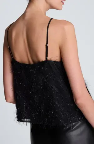 KENNETH COLE Chevron Fringe Crop Cami - Black