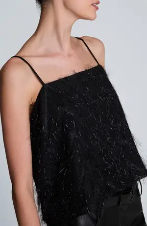 KENNETH COLE Chevron Fringe Crop Cami - Black