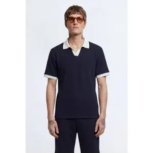 TWISTED TAILOR Henry Textured Open Collar Polo Shirt