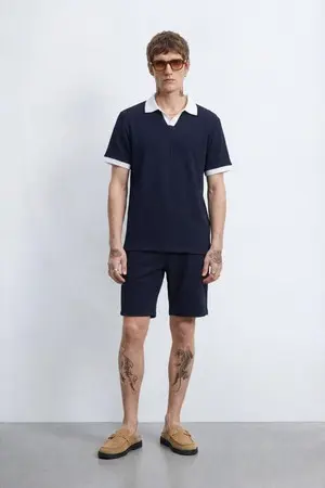 TWISTED TAILOR Henry Textured Open Collar Polo Shirt