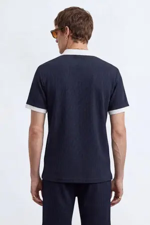 TWISTED TAILOR Henry Textured Open Collar Polo Shirt