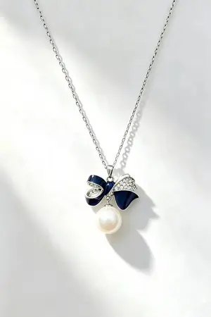 CLASSICHARMS Butterfly Pearl Drop Necklace - Silver/blue