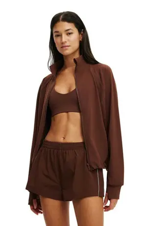 Cotton:on Active Oversized Track Jacket With Contrast Piping - Chestnut