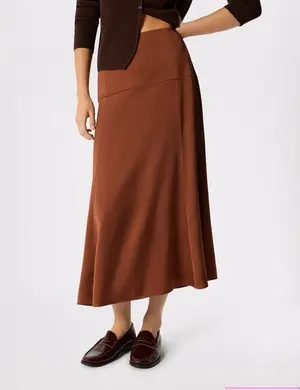 Whistles Panel Waist Satin Midi Skirt - Brown