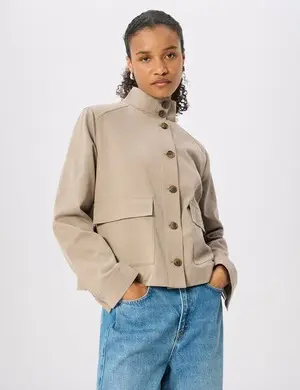 Whistles Funnel Neck Cropped Jacket - Taupe