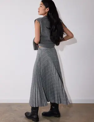 Whistles Check Pleated Midi Skirt