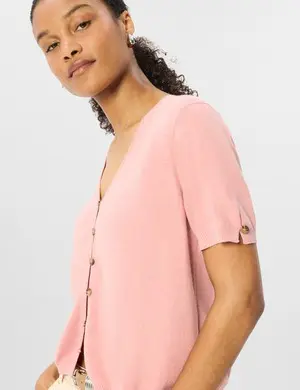 Whistles Short Sleeve Button Front Knit Cardigan
