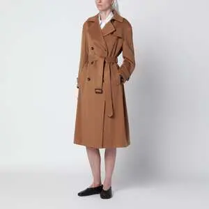 Tagliatore Light Brown Double-breasted Trench Coat In Cashmere