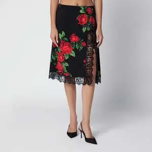Dolce & Gabbana Floral-pattern Skirt In Silk Blend And Lace