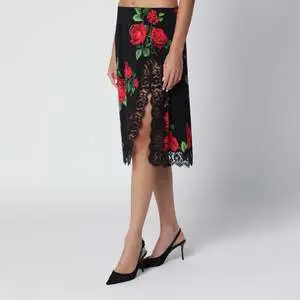 Dolce & Gabbana Floral-pattern Skirt In Silk Blend And Lace