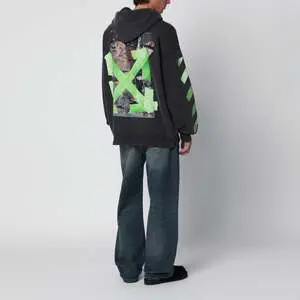Off-White Washed Cotton Logo Print Hoodie