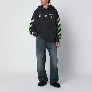 Off-White Washed Cotton Logo Print Hoodie