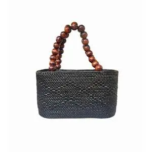 OHSUN Lucia Rattan And Wooden Bead Tote