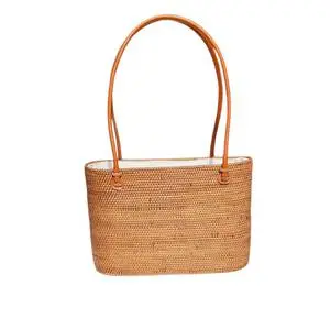 OHSUN Lola Rattan Tote- Chestnut