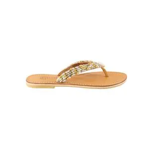 OHSUN Neutrals Sonya Beaded Leather Sandals Natural