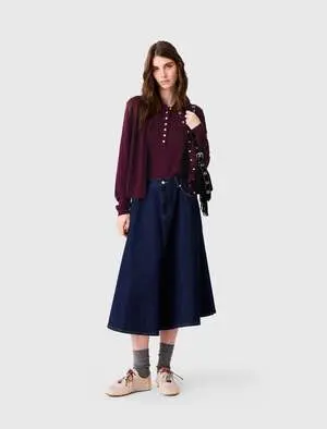 Maje Mid-length Flared Denim Skirt - Navy