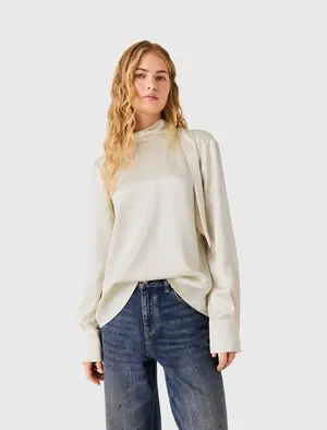 Maje High-neck Satin Top - Ecru