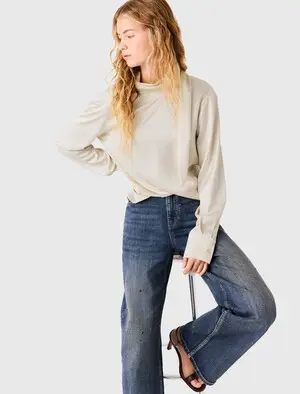 Maje High-neck Satin Top - Ecru
