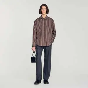 Sandro Striped Cotton Shirt - Chocolat / Ecru