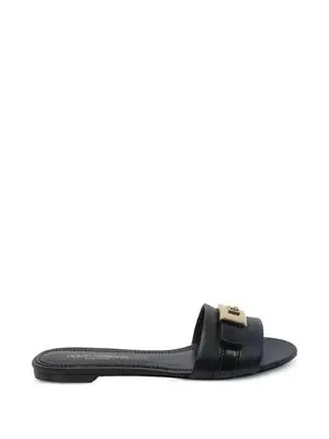 Dolce & Gabbana Logo-plaque Leather Sandals - Black