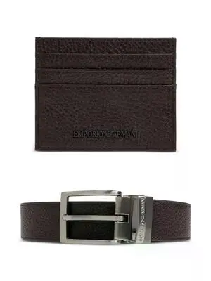 Emporio Armani Leather Belt And Cardholder Set - Brown