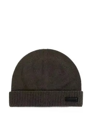 Emporio Armani Logo-patch Cashmere Beanie Hat - Grey