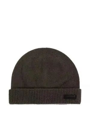 Emporio Armani Cashmere Beanie Hat With Logo Patch - Grey