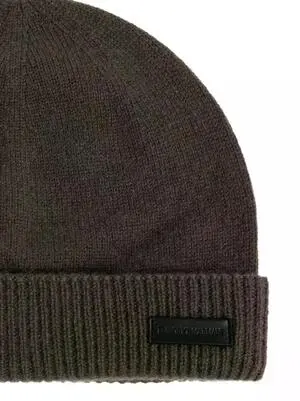 Emporio Armani Cashmere Beanie Hat With Logo Patch