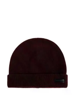 Emporio Armani Cashmere Beanie Hat With Logo Patch - Red
