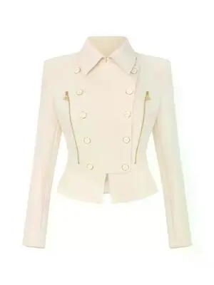 Elisabetta Franchi Jacket In Double Layer Stretch Crêpe Fabric - Neutrals