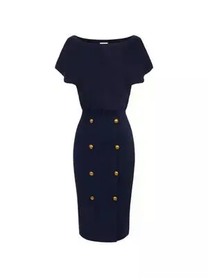 Elisabetta Franchi Knit Dress With Jewel Buttons - Blue