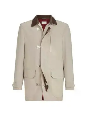 Brunello Cucinelli Water-resistant Microfiber Outerwear Jacket With Hook Fastening And Nappa Leather Inserts - Neutrals