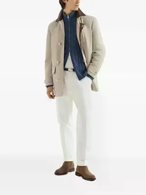 Brunello Cucinelli Water-resistant Microfiber Outerwear Jacket With Hook Fastening And Nappa Leather Inserts