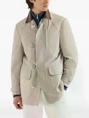 Brunello Cucinelli Water-resistant Microfiber Outerwear Jacket With Hook Fastening And Nappa Leather Inserts