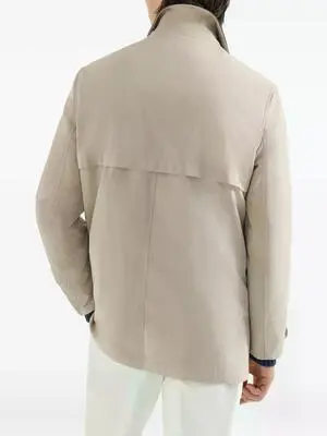 Brunello Cucinelli Water-resistant Microfiber Outerwear Jacket With Hook Fastening And Nappa Leather Inserts