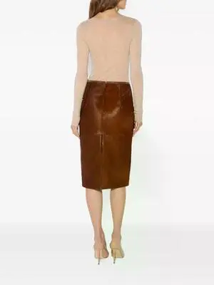 Elisabetta Franchi Vinyl-trimmed Cowhide Skirt - Brown